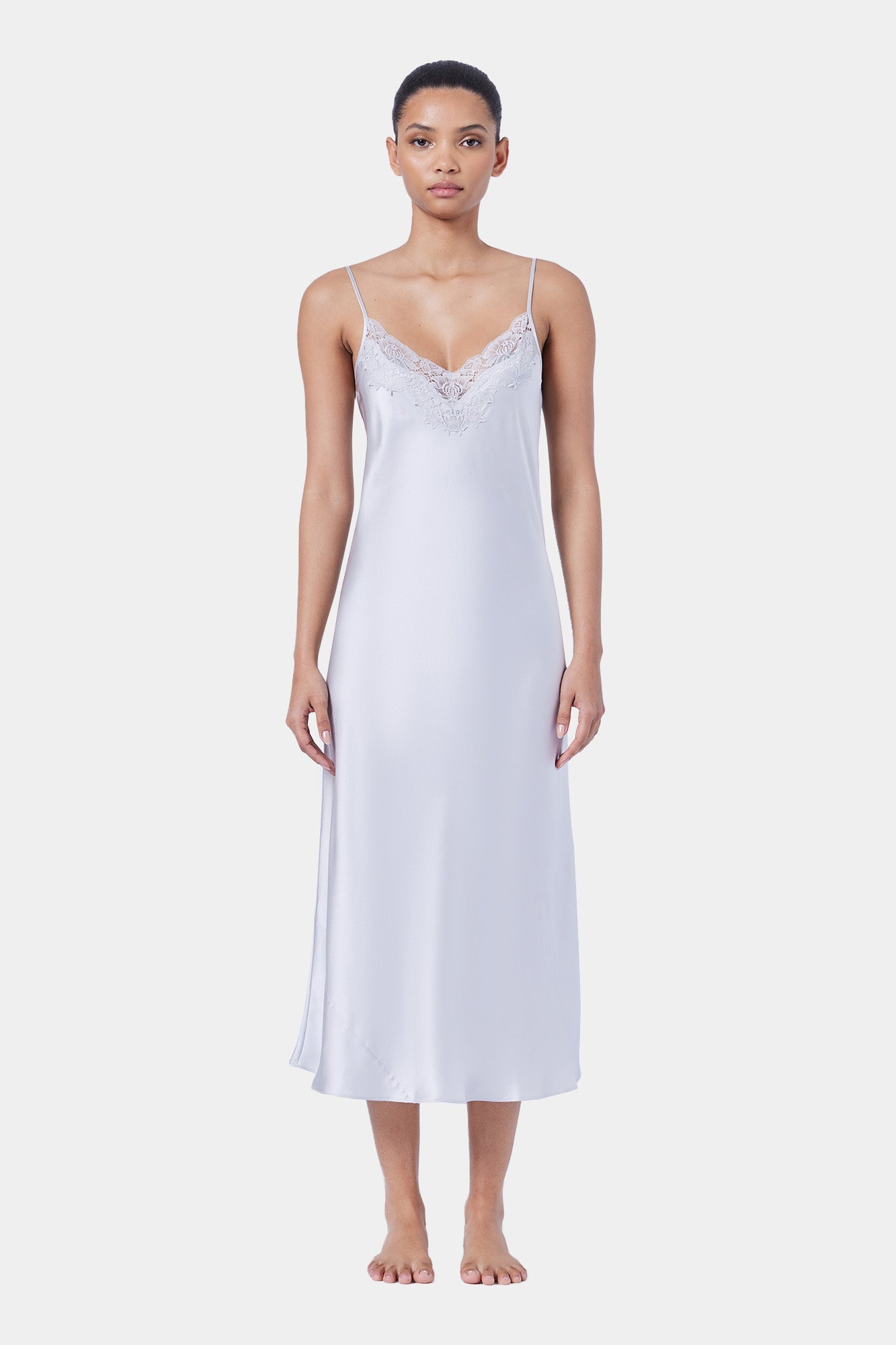 Ginia | Silk Lace Slip | Silver – Eclipse Sample Sales